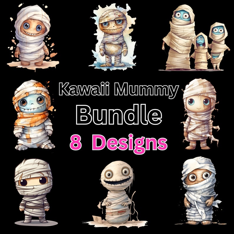 8 Designs, Cute Kawaii Mummies Clipart, Cartoon Commercial Use ...