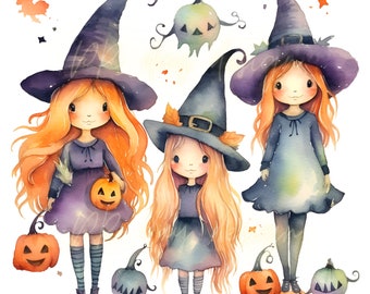 Magical Watercolor Witches Halloween Digital Paper: - Etsy