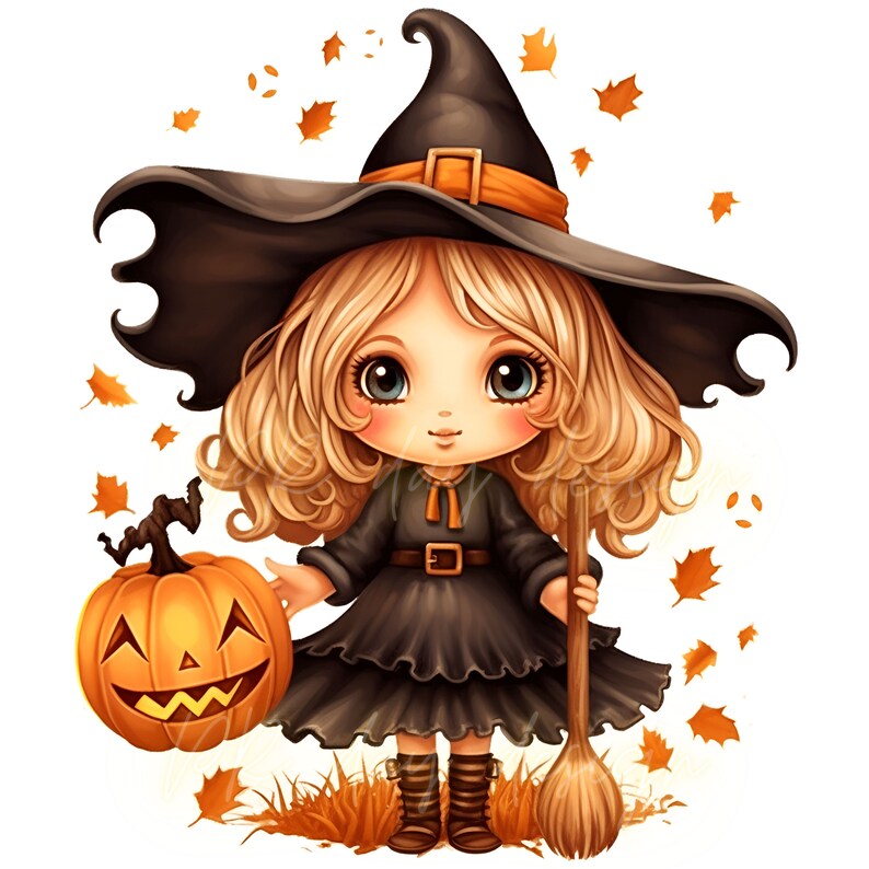 Watercolor Cute Witch Halloween Clipart, Digital Download PNG File ...