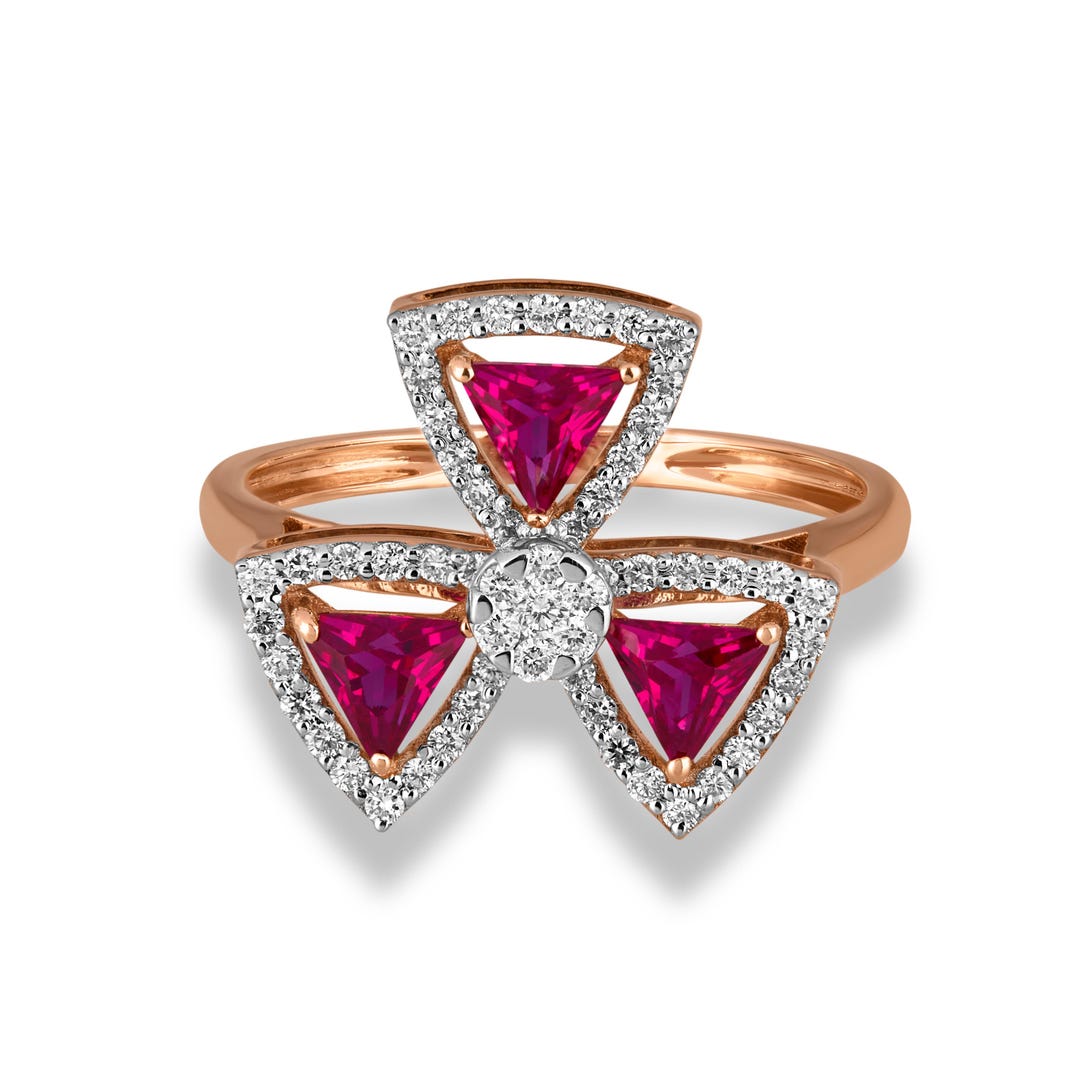 Rose Gold Triangular Ruby and Diamond Clover Ring - Etsy