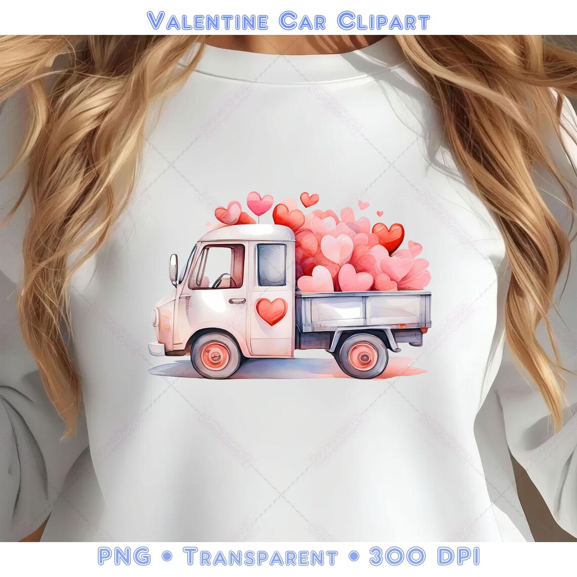 Watercolor Valentine Truck PNG Pink Heart Delivery Van Clipart Romantic ...