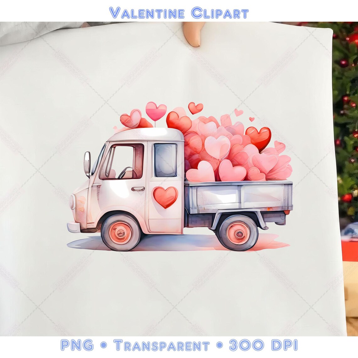 Watercolor Valentine Truck PNG Pink Heart Delivery Van Clipart Romantic ...