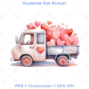 Watercolor Valentine Truck PNG Pink Heart Delivery Van Clipart Romantic ...