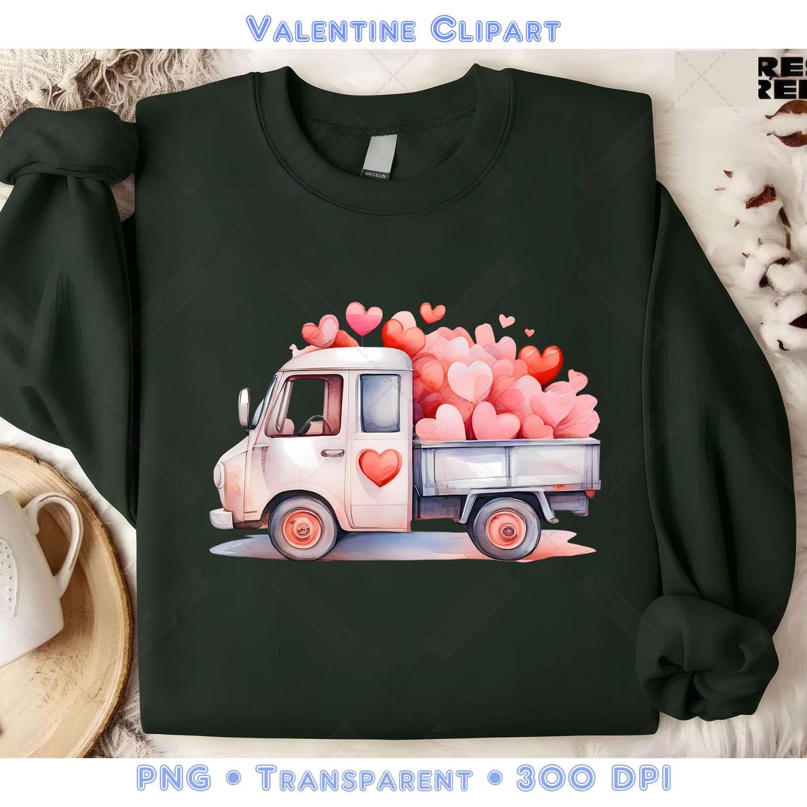 Watercolor Valentine Truck PNG Pink Heart Delivery Van Clipart Romantic ...