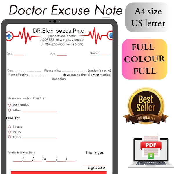 Doctor Excuse Letter - Etsy