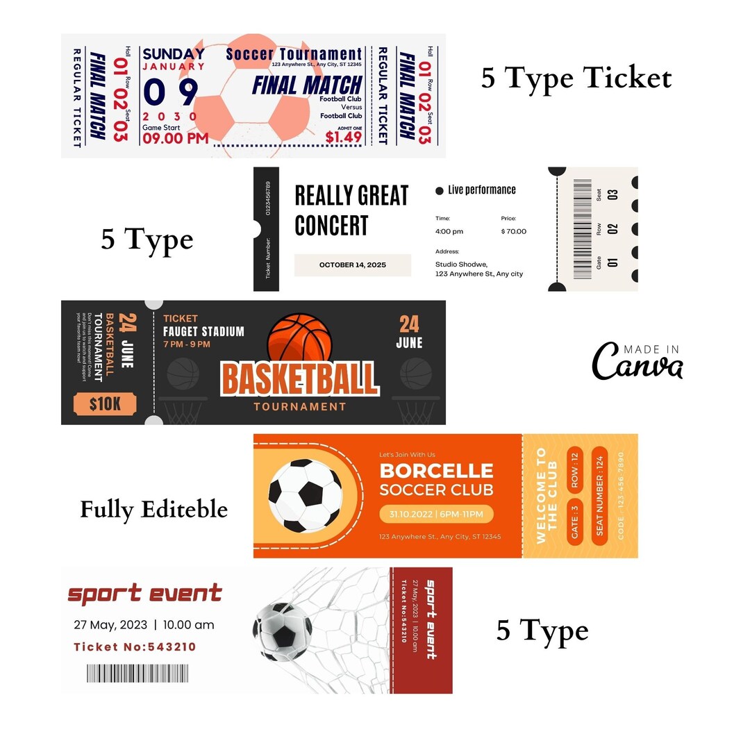 Foot Ball Ticket, Concert Ticket Template, Custom Event Ticket Stub ...
