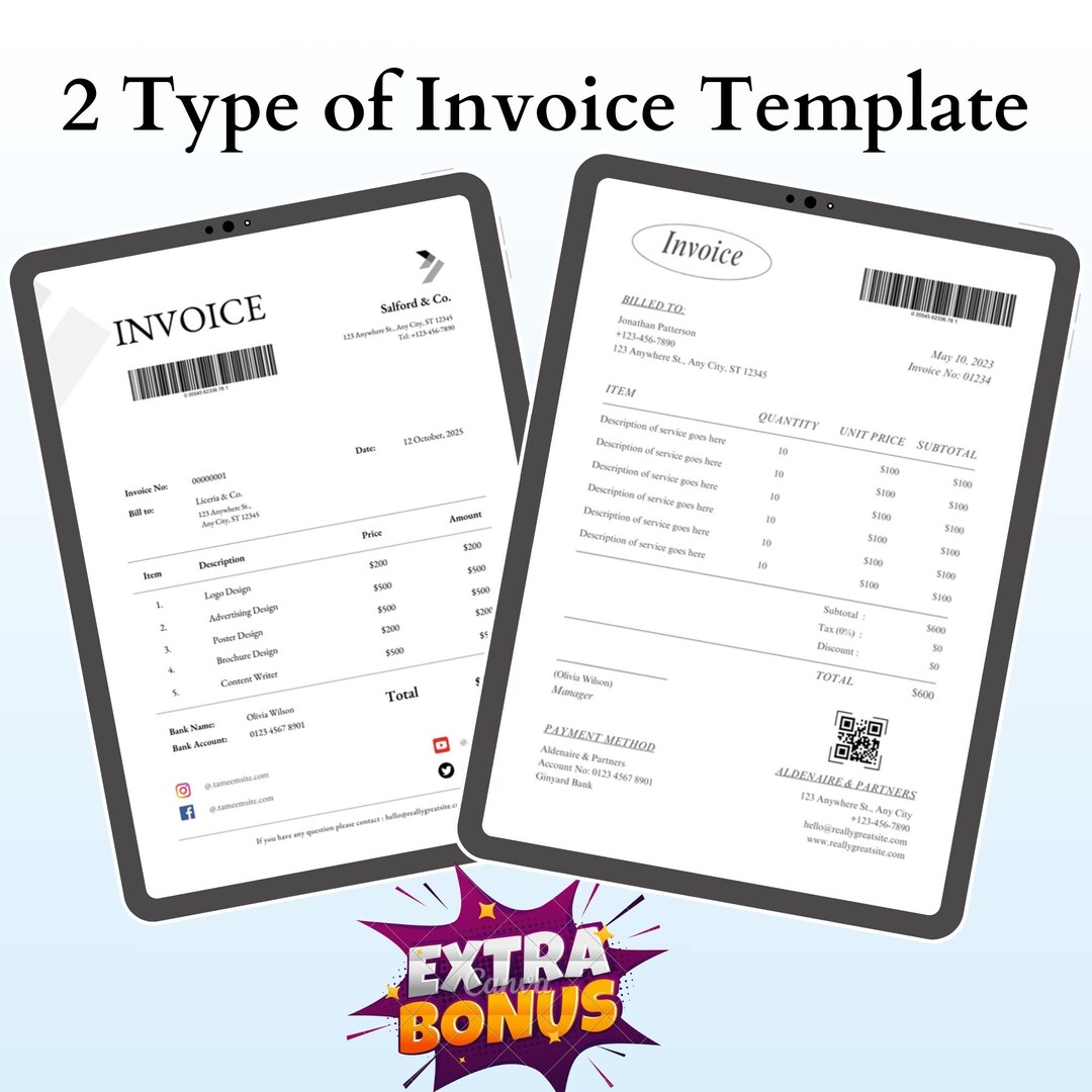 Invoice Template PDF. Business Invoice. Editable Invoice. Custom ...