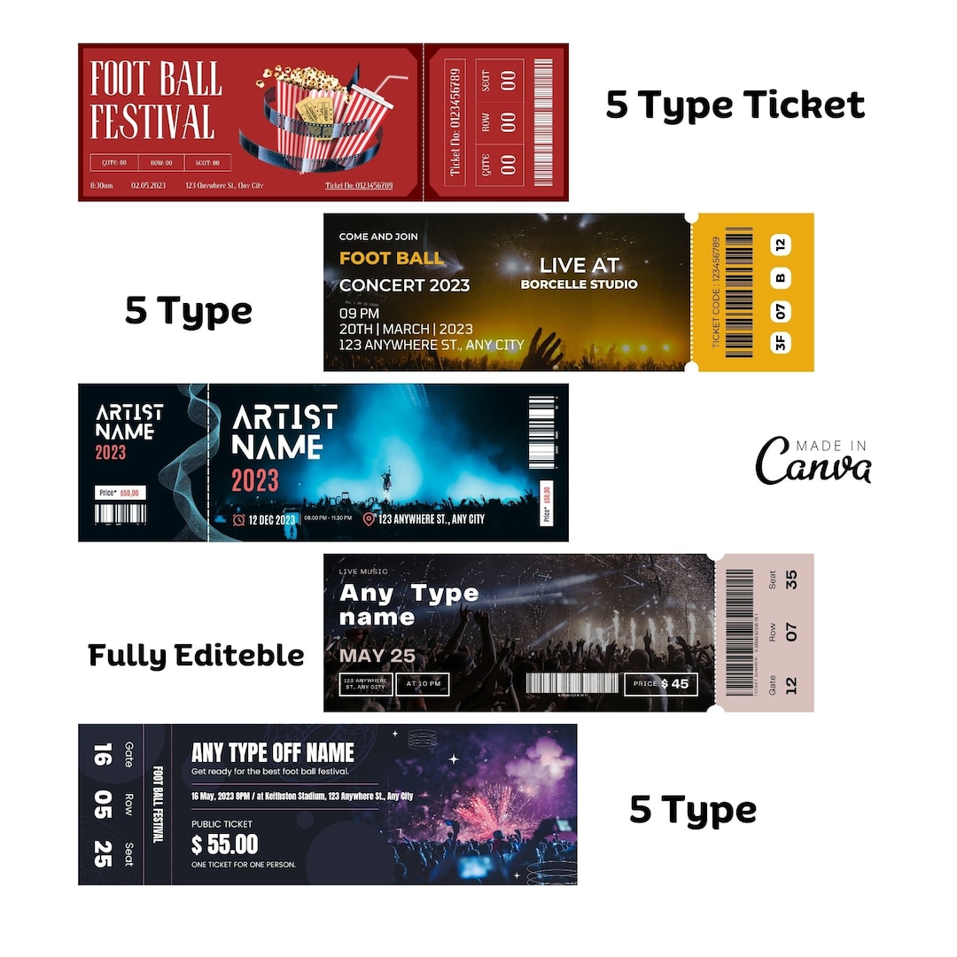 Concert Ticket Template, Foot Ball Ticket , Custom Event Ticket Stub ...