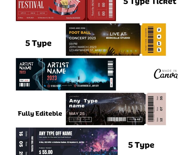 Concert Ticket Template, Foot Ball Ticket , Custom Event Ticket Stub ...