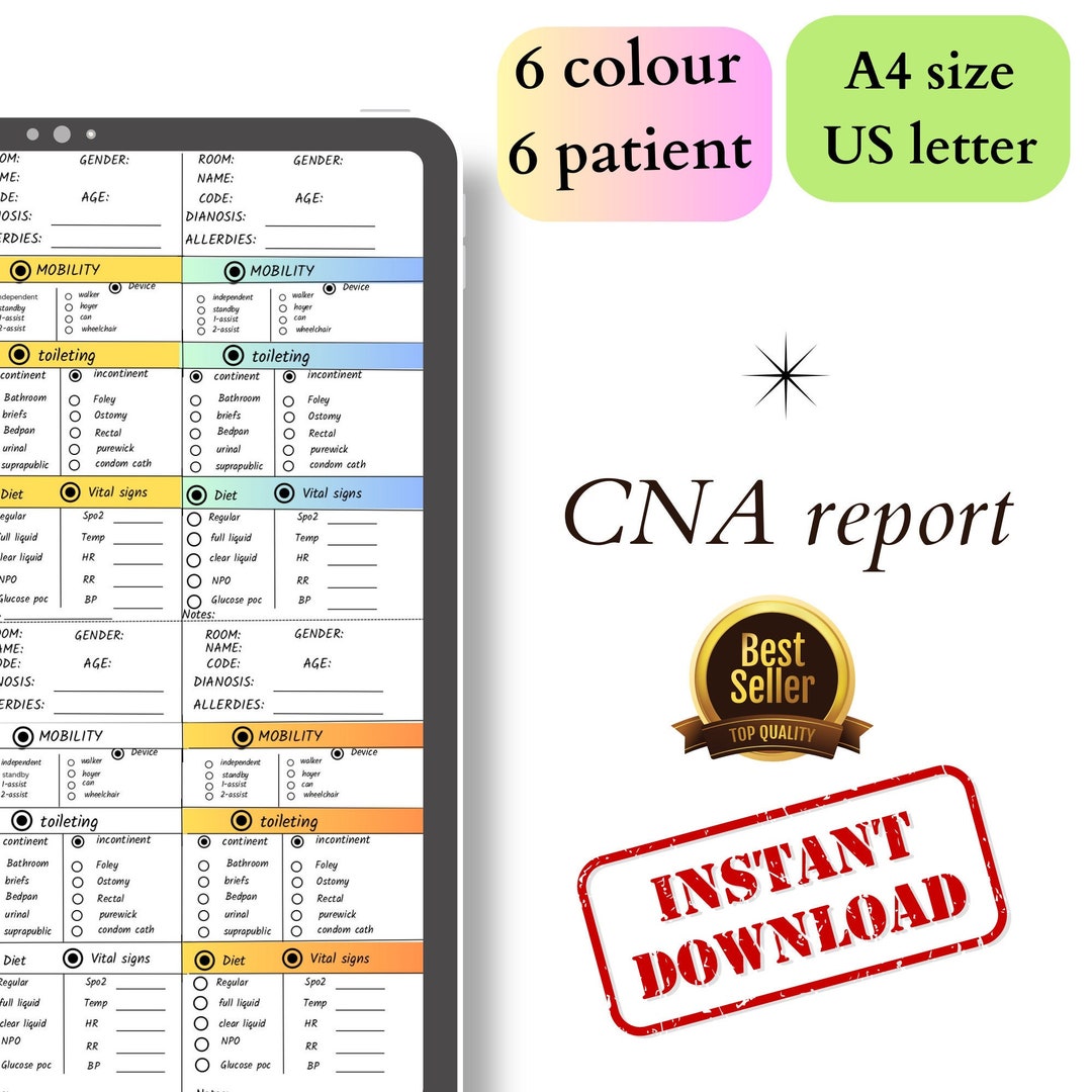 Cna Report Sheet,6 Colour 6 Patient, Icu Report Sheet, Nurse Brain ...
