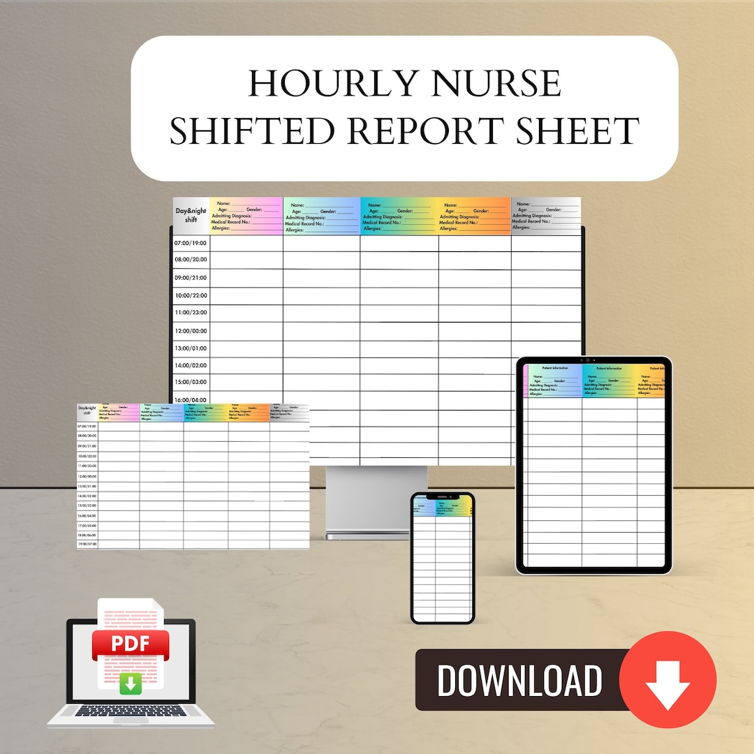 Nurse Hourly Shifted Report Sheet,full COLOUR Full, Med Surg Report ...