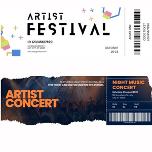 Artist Ticket Template, Concert Ticket Template, Custom Event Ticket ...