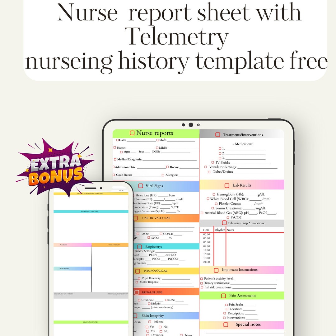 Nurse Report Sheet With Telemetry Section , Med Surg Report Sheet, Med ...