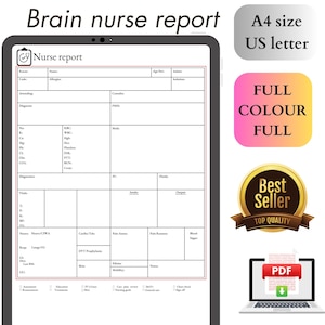 Brain Nurse Report Sheet, Med Surg Report Sheet, COLOUR Full, Med Surg ...