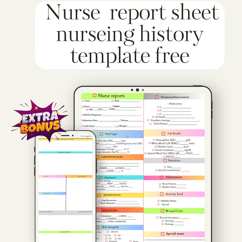 Nurse Report Sheet, Med Surg Report Sheet, FULL COLOUR Full, Med Surg ...
