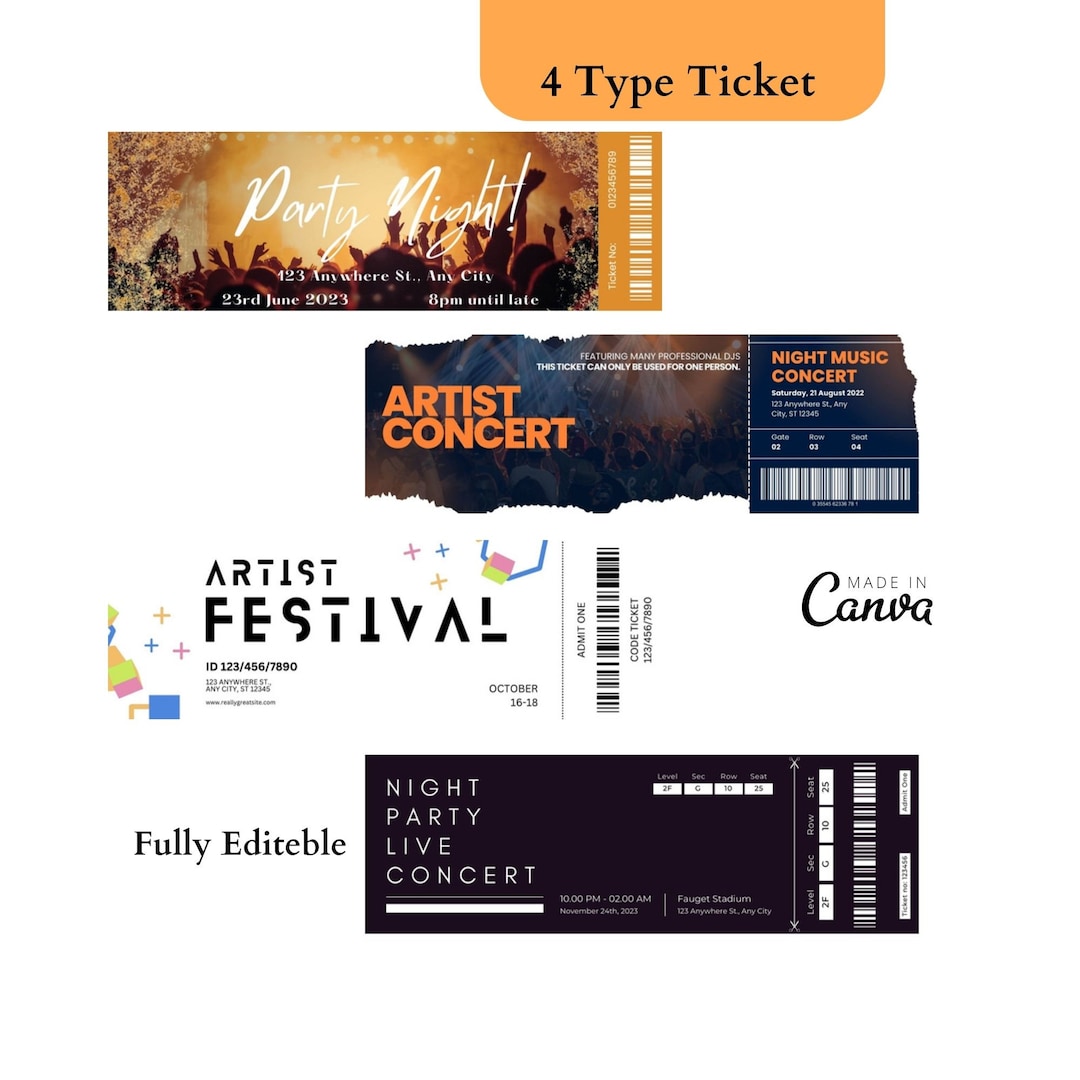 Artist Ticket Template, Concert Ticket Template, Custom Event Ticket ...