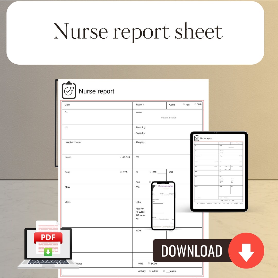 Nurse Report Sheet, Med Surg Report Sheet, Nurse Report Sheet, Nursing ...