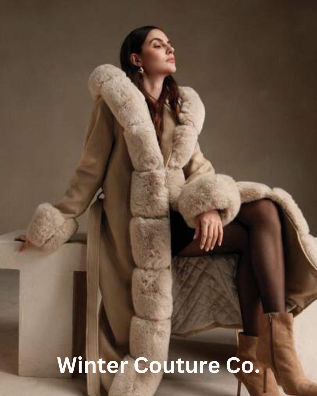 Oversized Fuzzy Collar Wool Blend Long Coat With Belt - Etsy