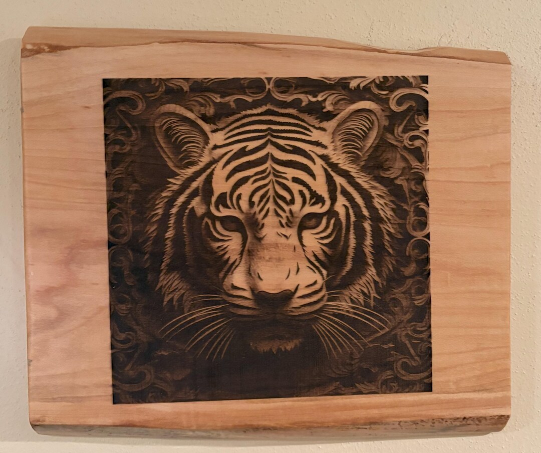 Live Edge Engraved Tiger | Engraved Tiger | Tiger Wall Art - Etsy