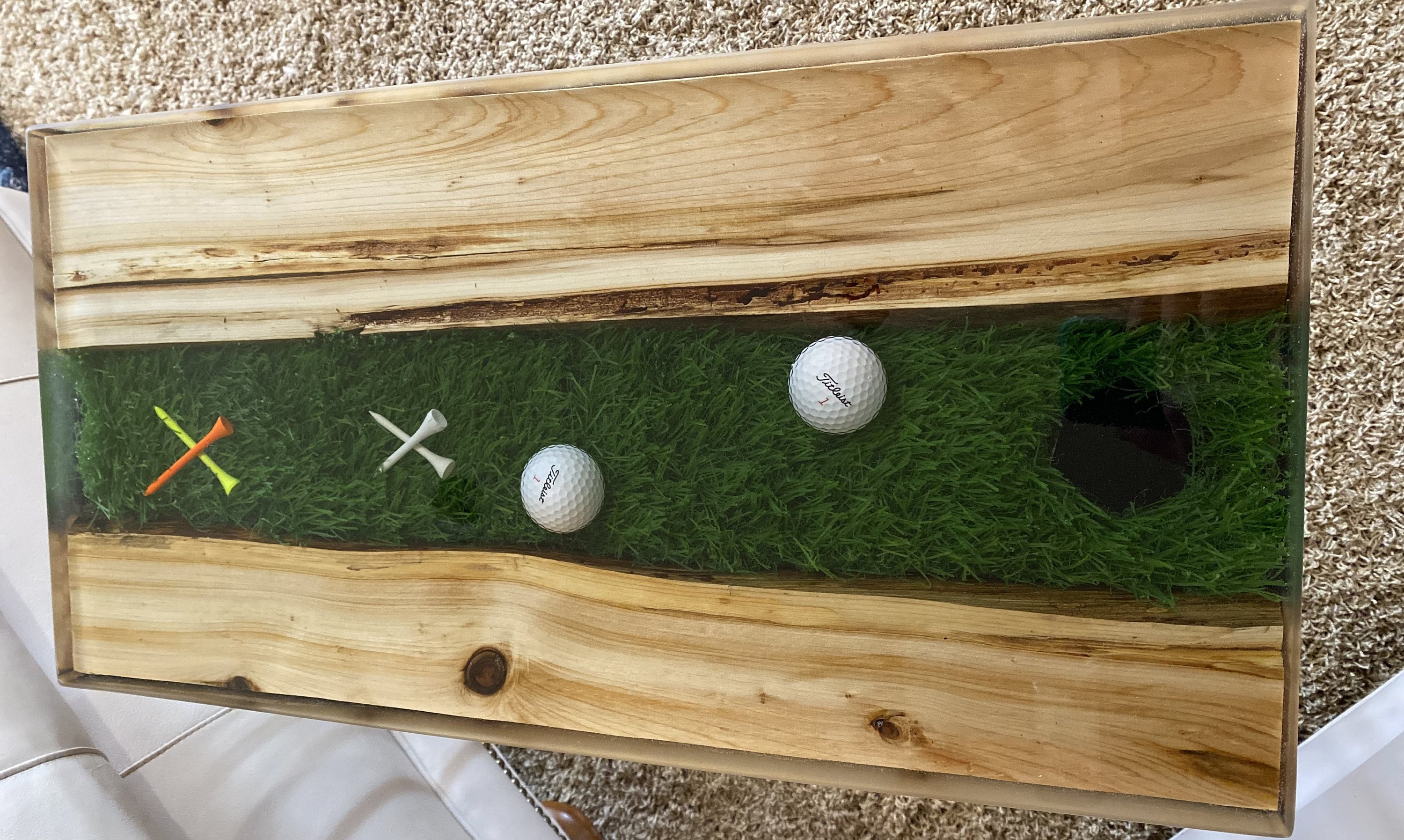 Golf River Table Live Edge End Table Artificial Turf Golf Table Epoxy River Table With Embedded ...