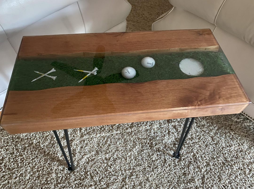Golf River Table Live Edge End Table Artificial Turf Golf Table Epoxy ...
