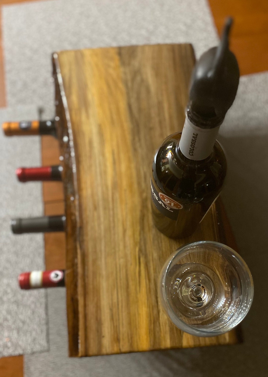 Live Edge Tabletop Four Bottle Wine Rack With Natural Wood - Etsy