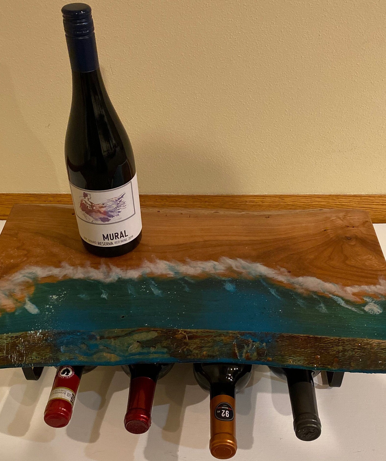 Live Edge Wine Rack: Handmade Wood and Epoxy River Table, Holds 4 ...