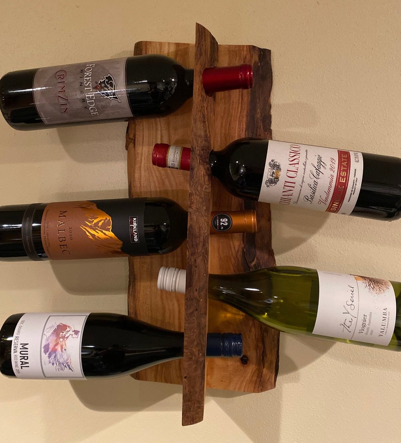 Live Edge Hanging Five-bottle Wine Rack: Finished With Varnish Oil - Etsy