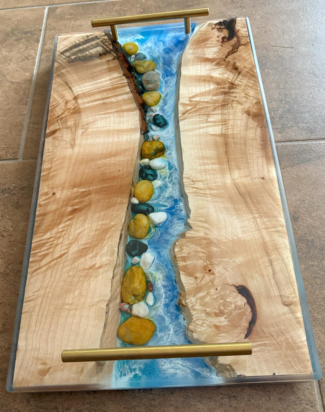 Live Edge Charcuterie Board: River Tray With River Rocks and Water ...