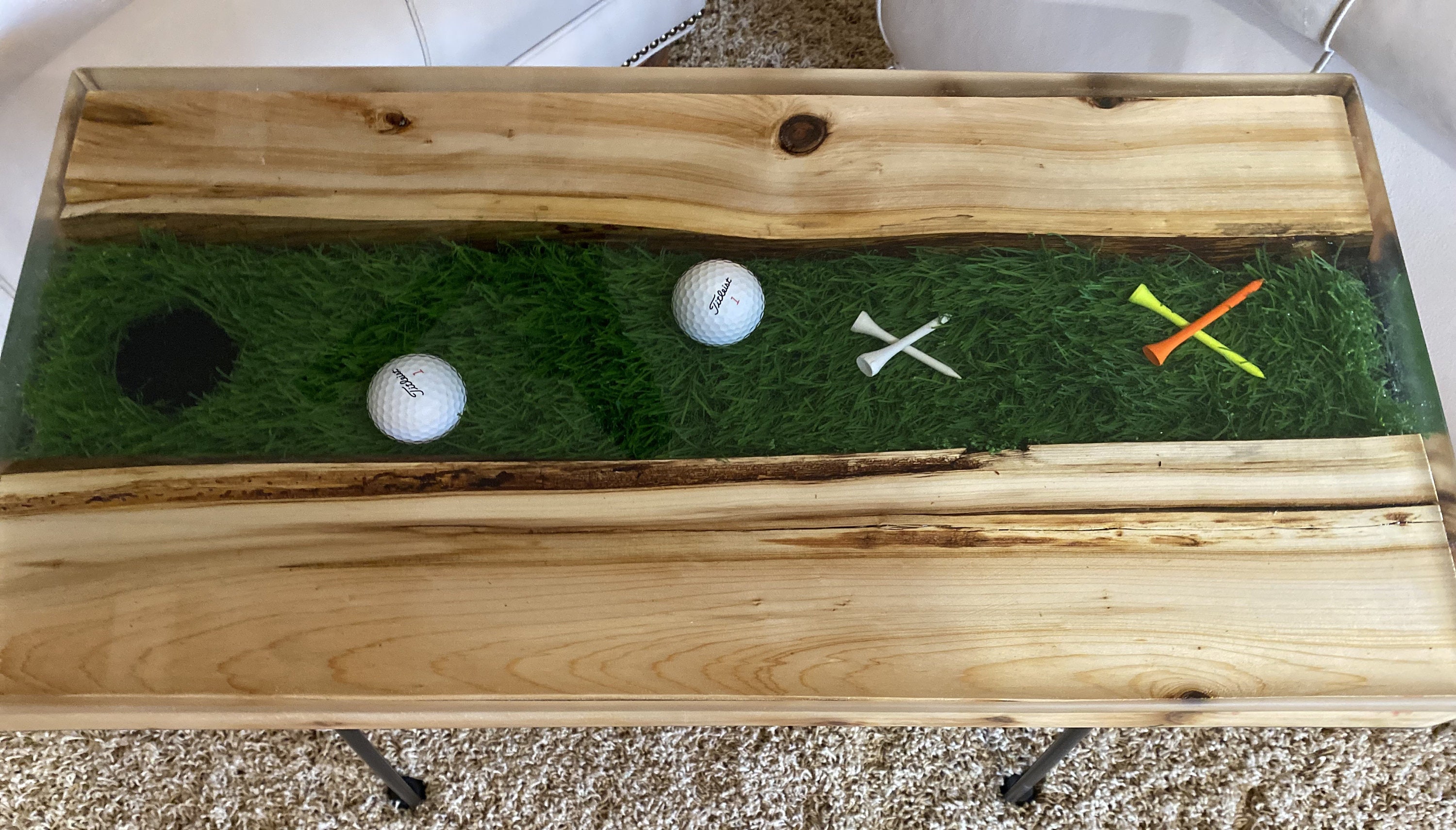 Golf River Table Live Edge End Table Artificial Turf Golf Table Epoxy ...