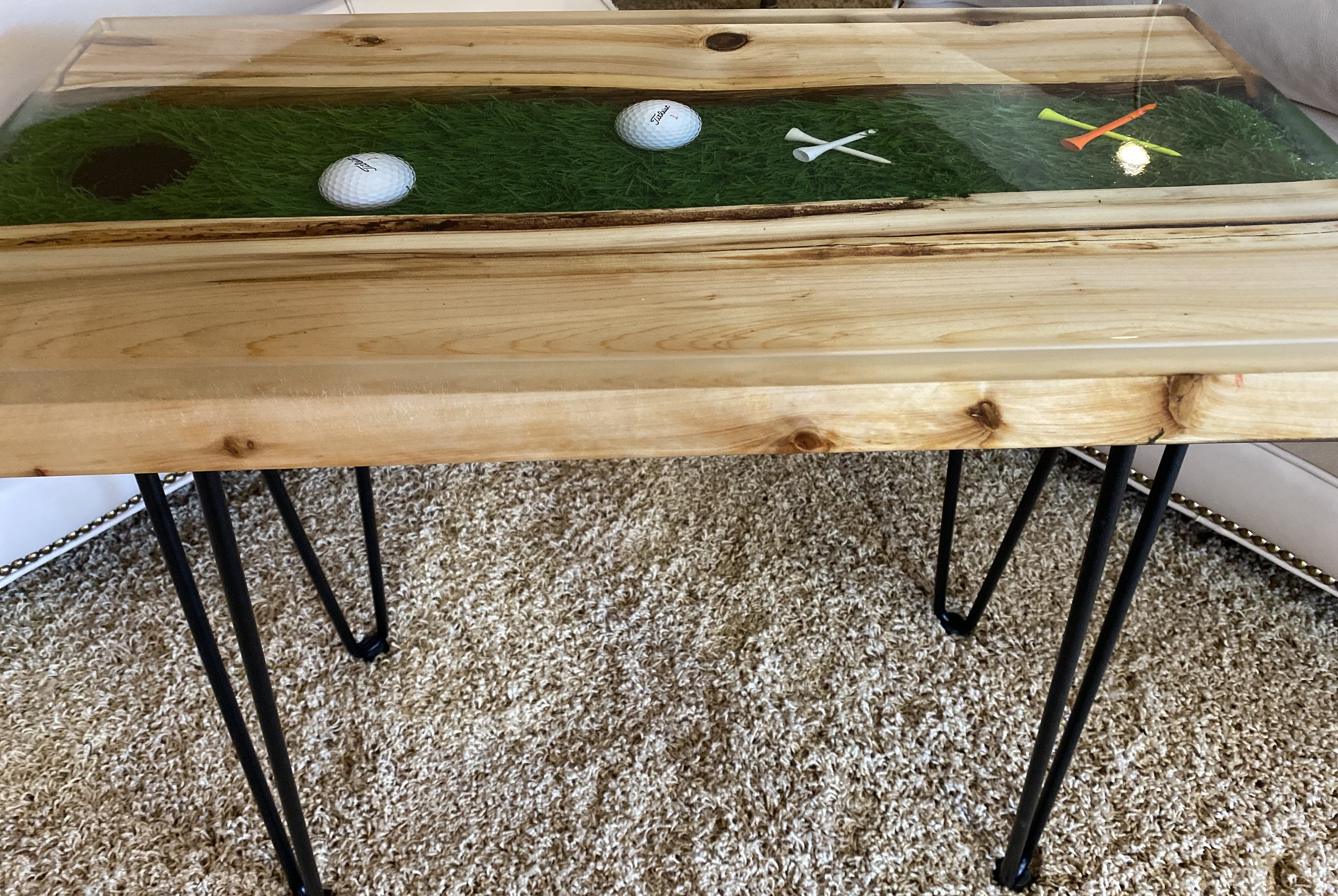 Golf River Table Live Edge End Table Artificial Turf Golf Table Epoxy ...