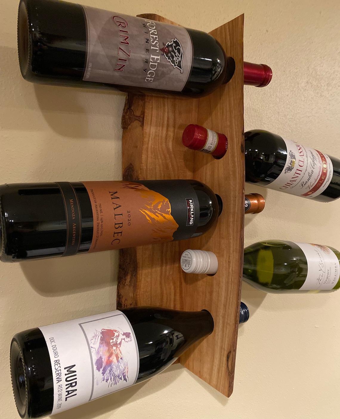 Live Edge Hanging Five-bottle Wine Rack: Finished With Varnish Oil - Etsy