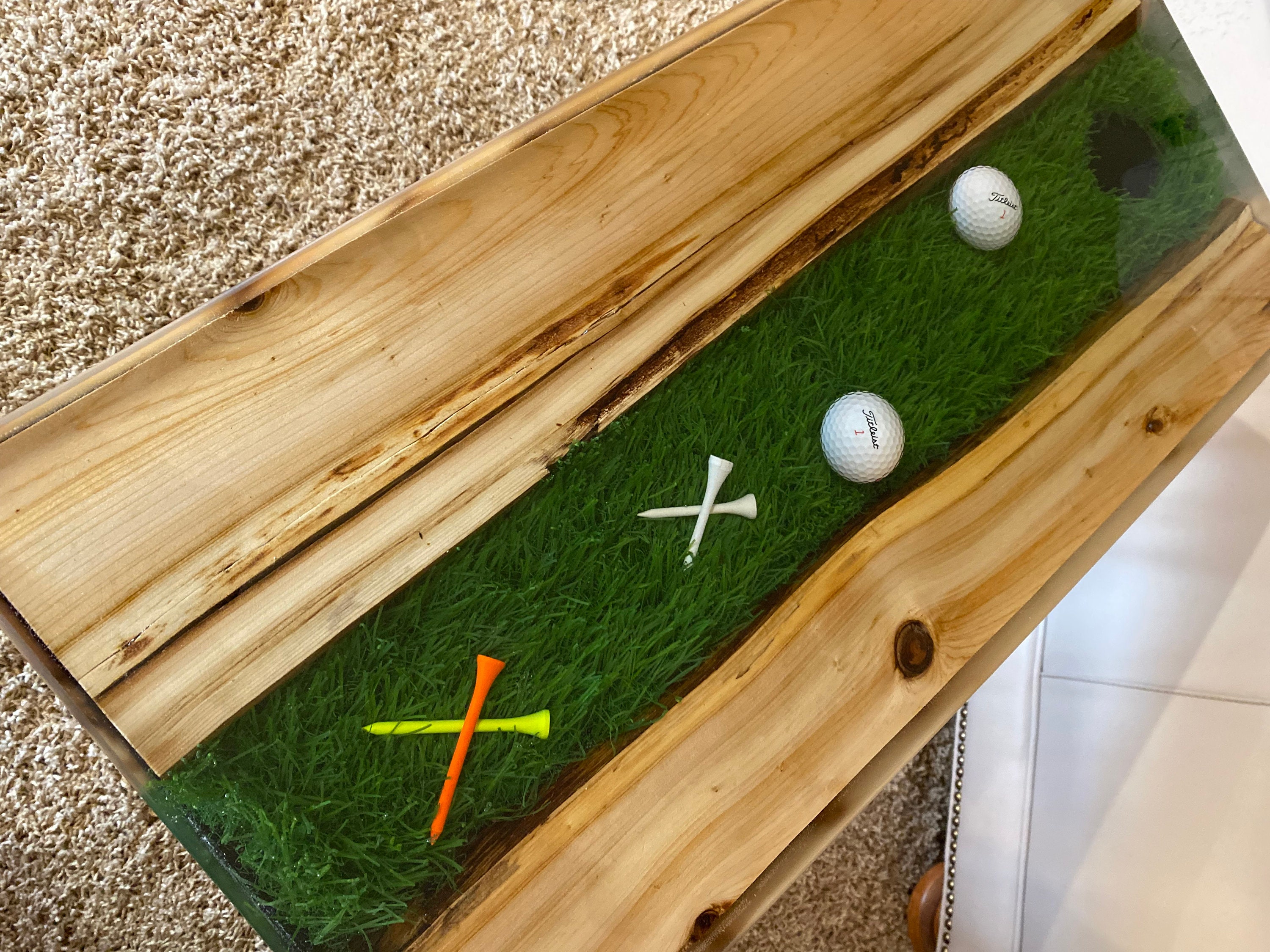 Golf River Table Live Edge End Table Artificial Turf Golf Table Epoxy ...