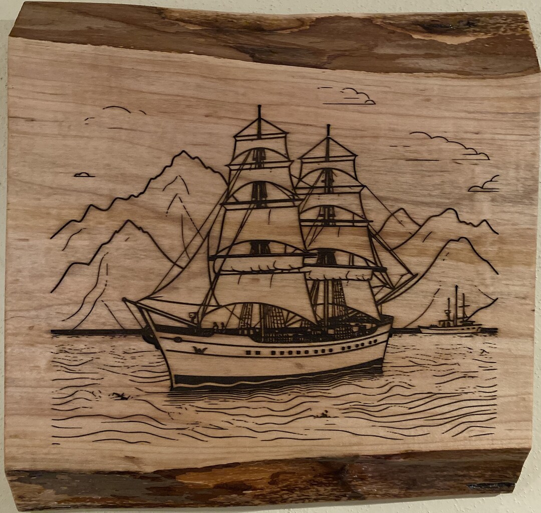 Live Edge Engraved Sailing Scene | Engraved Sailing Gift | Engraved ...