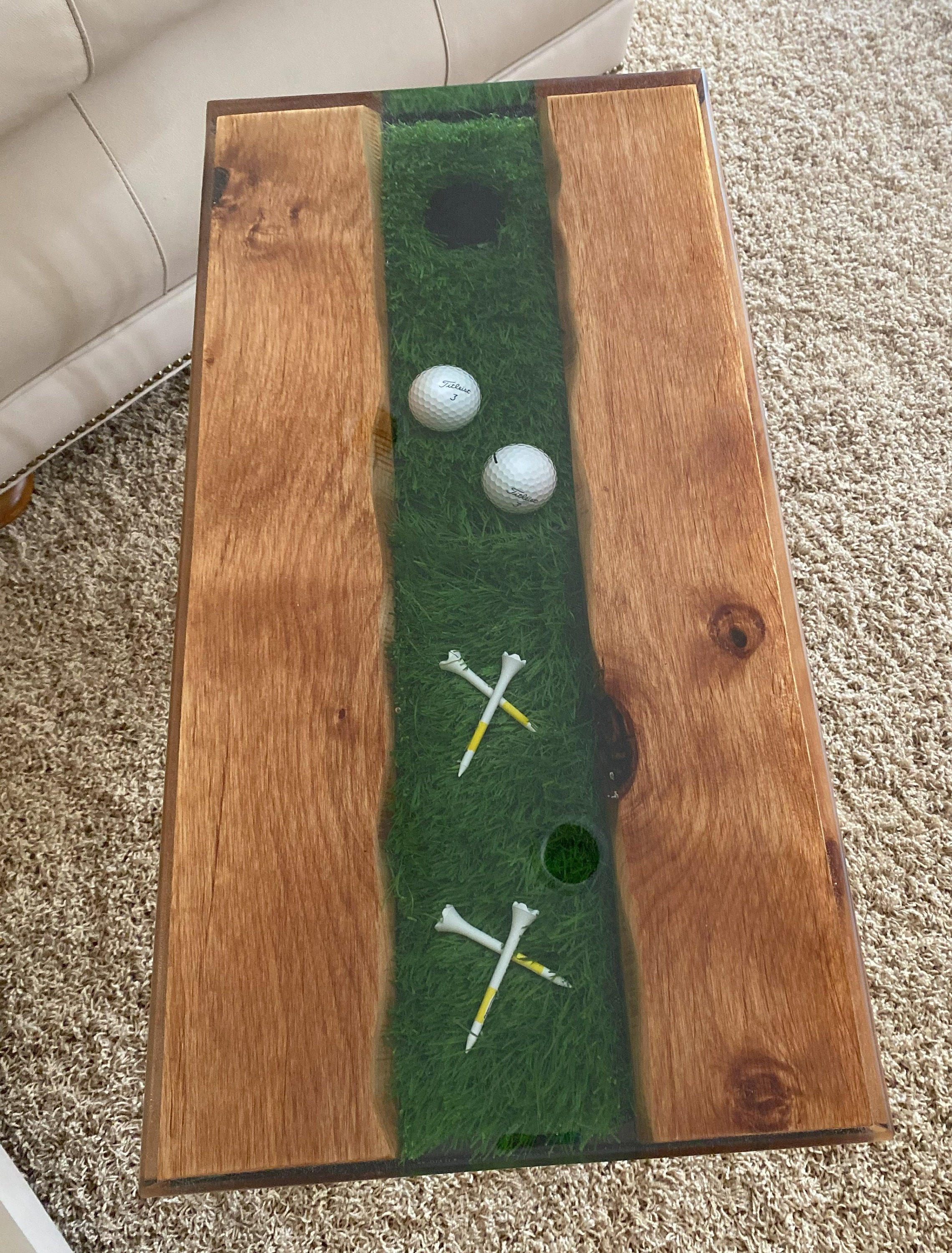 Golf River Table Live Edge End Table Artificial Turf Golf Table Epoxy ...