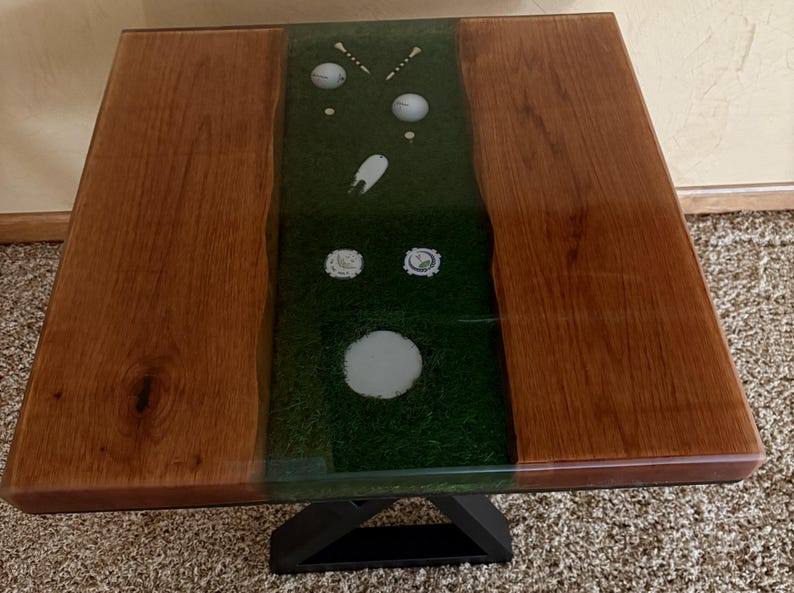 Golf River Table: Embedded Artificial Turf, Balls, Tees, and Markers in ...