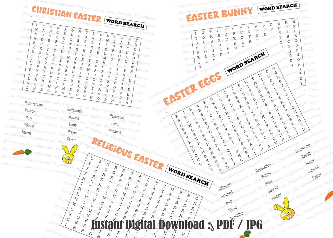 4 Easter Word Search Printable, Religious Easter Word Search, Printable ...