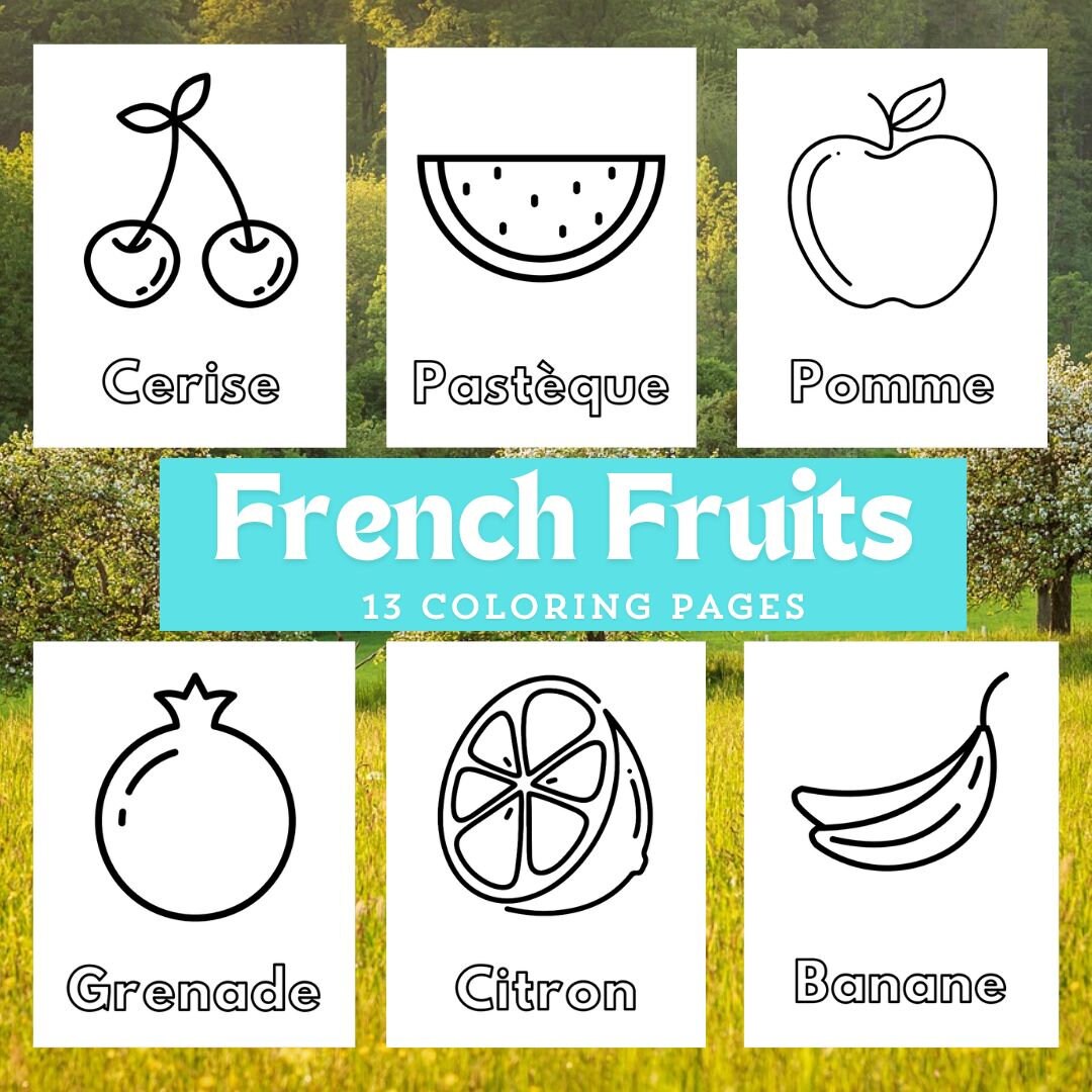 Fruit Coloring Pages, Fruit Coloring Book for Kids, French Coloring ...