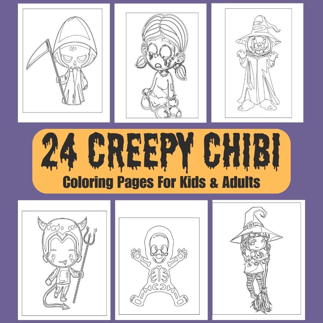 24 Creepy Chibi Coloring Pages for Kids &amp; Adults, Halloween Season ...