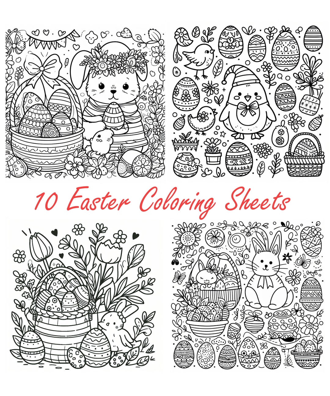 10 Printable Easter Coloring Sheets for Kids, Easter Egg Coloring ...