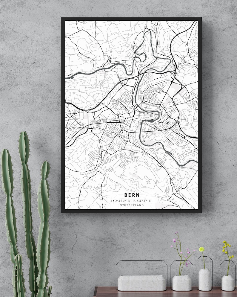 BERN City Map, CH, Switzerland, Town Map, Minimalist Map Poster, Gift ...