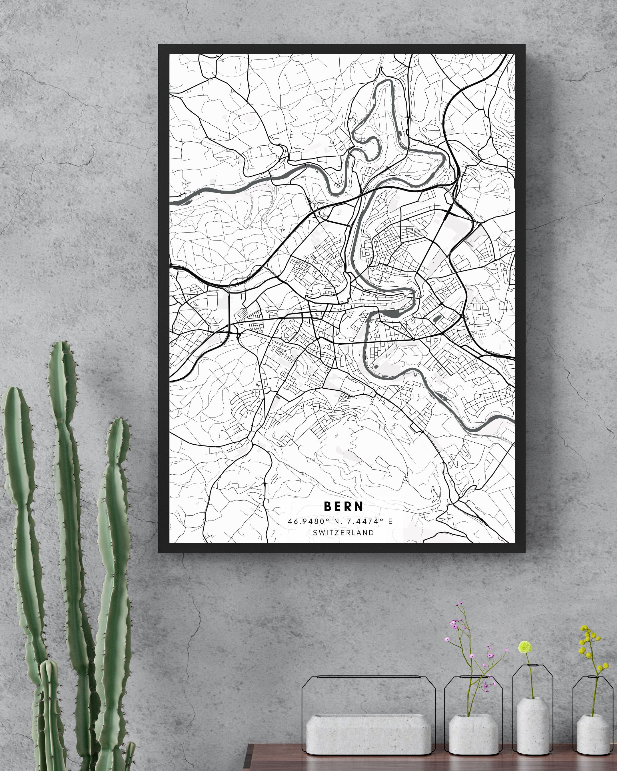 BERN City Map, CH, Switzerland, Town Map, Minimalist Map Poster, Gift ...