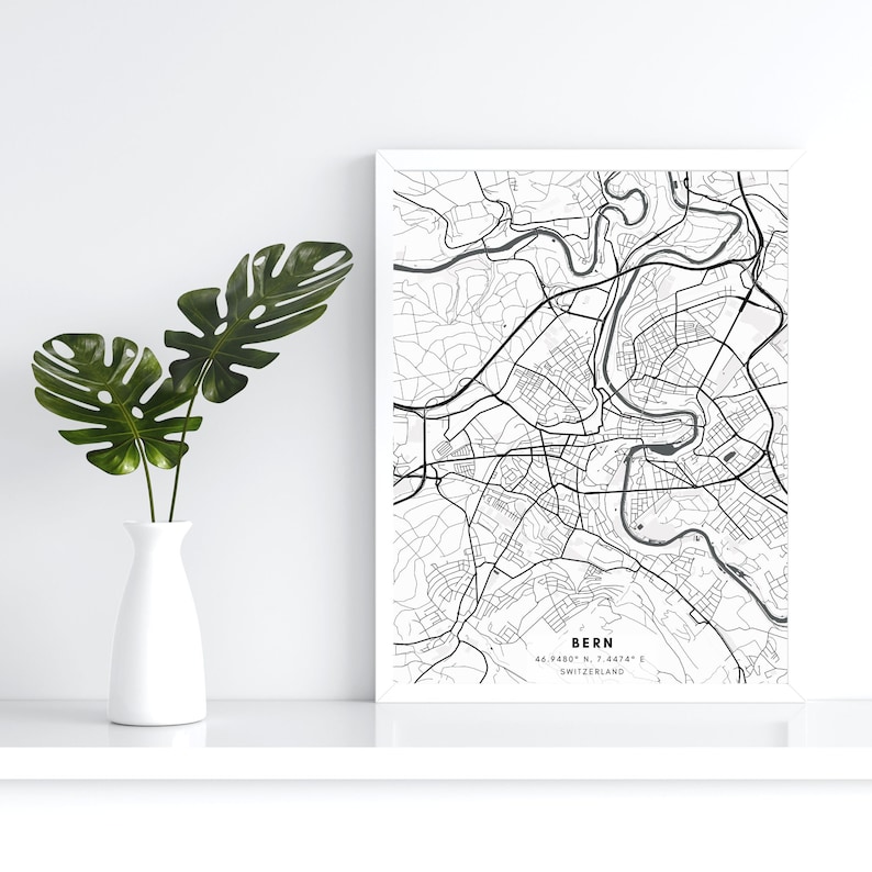 BERN City Map, CH, Switzerland, Town Map, Minimalist Map Poster, Gift ...
