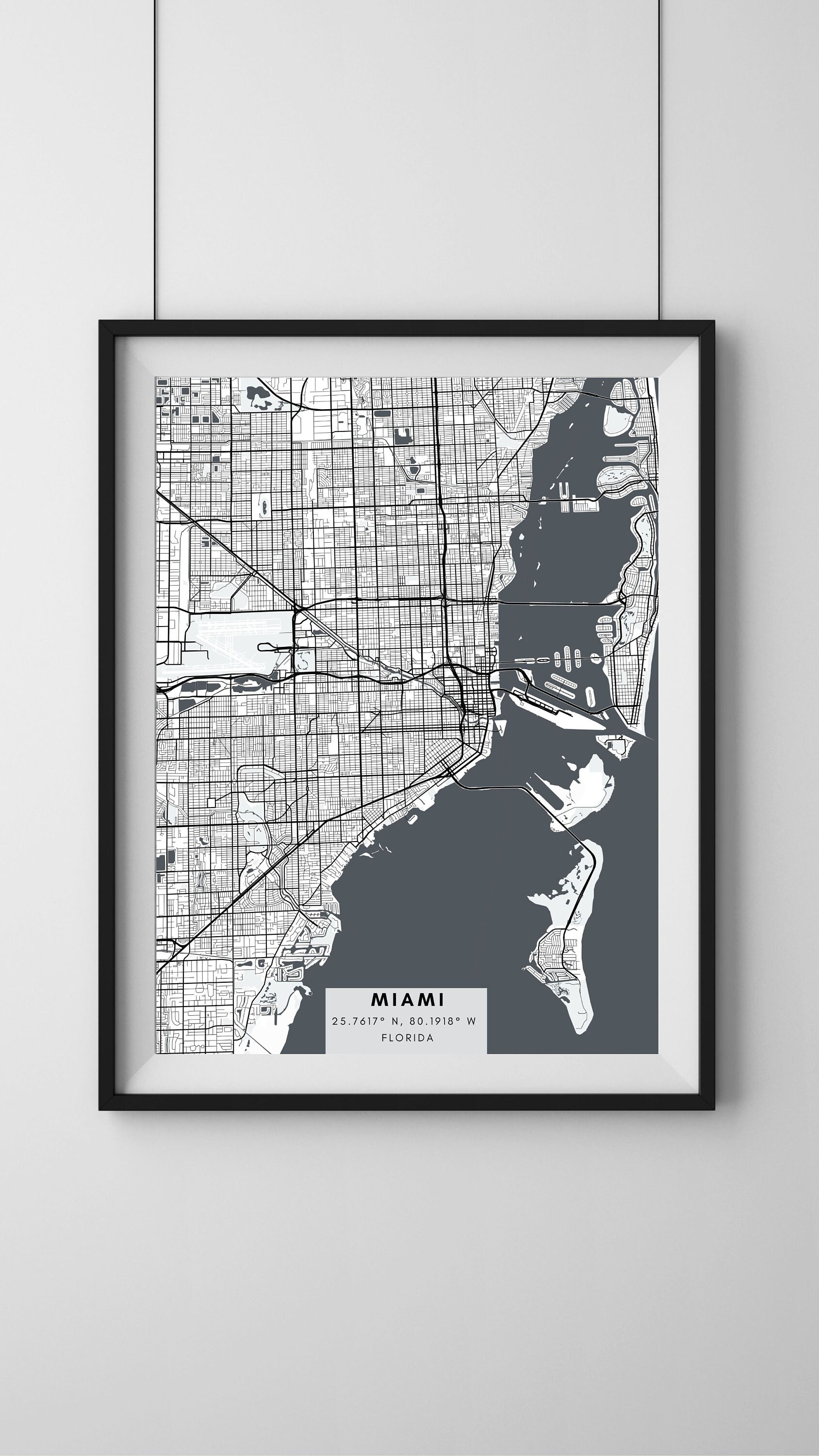 Miami City Map Florida USA Town Map Minimalist Map Poster - Etsy