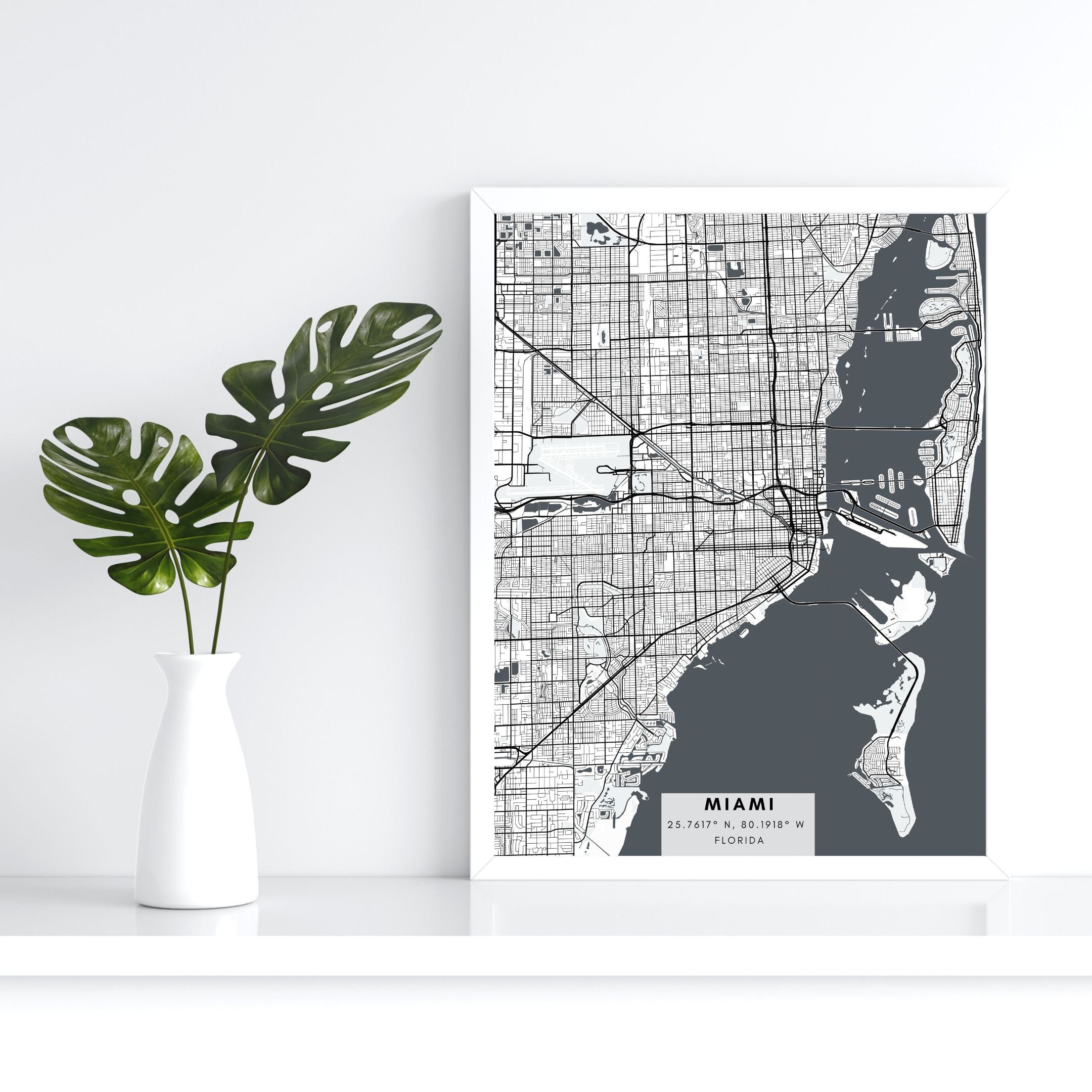Miami City Map Florida USA Town Map Minimalist Map Poster - Etsy