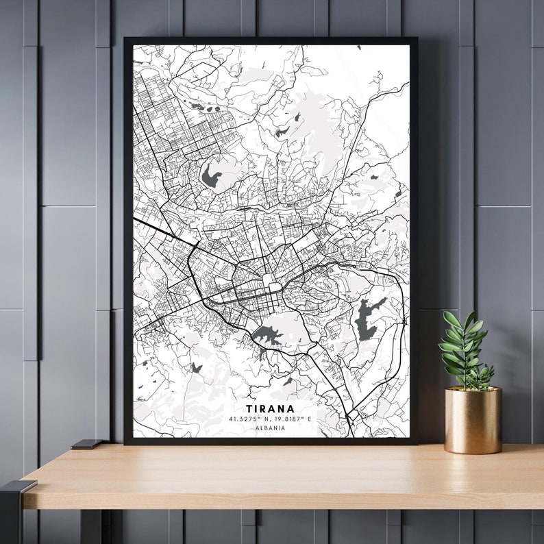 TIRANA City Map, Albania, AL, Town Map, Minimalist Map Poster, Gift for ...