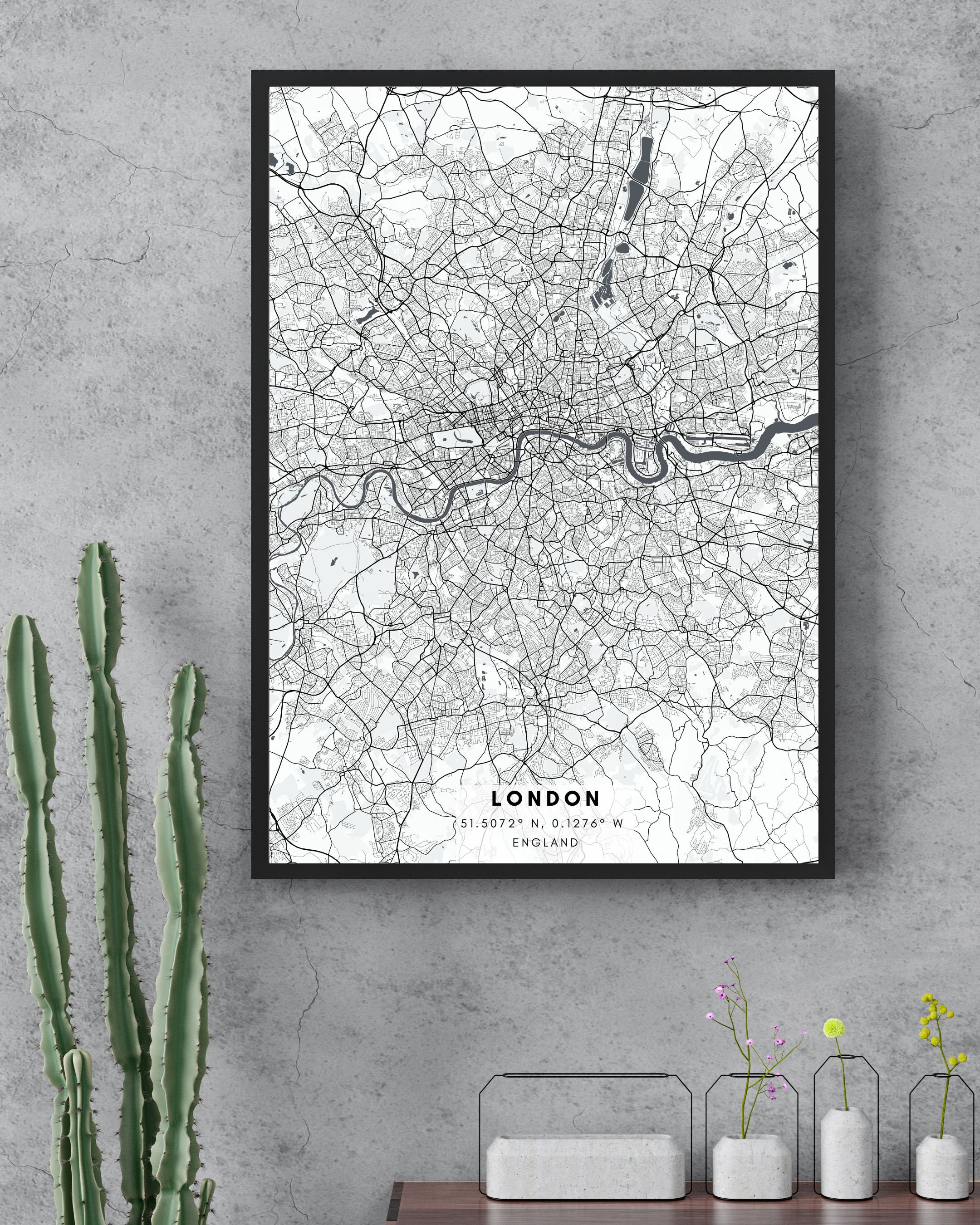 LONDON City Map, England, ENG, Town Map, Minimalist Map Poster, City ...