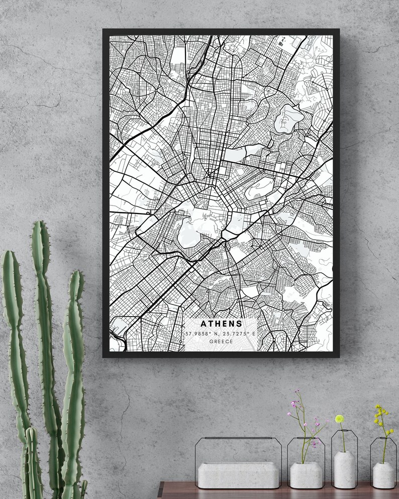 ATHENS City Map, Greece, GR, Town Map, Minimalist Map Poster, City ...