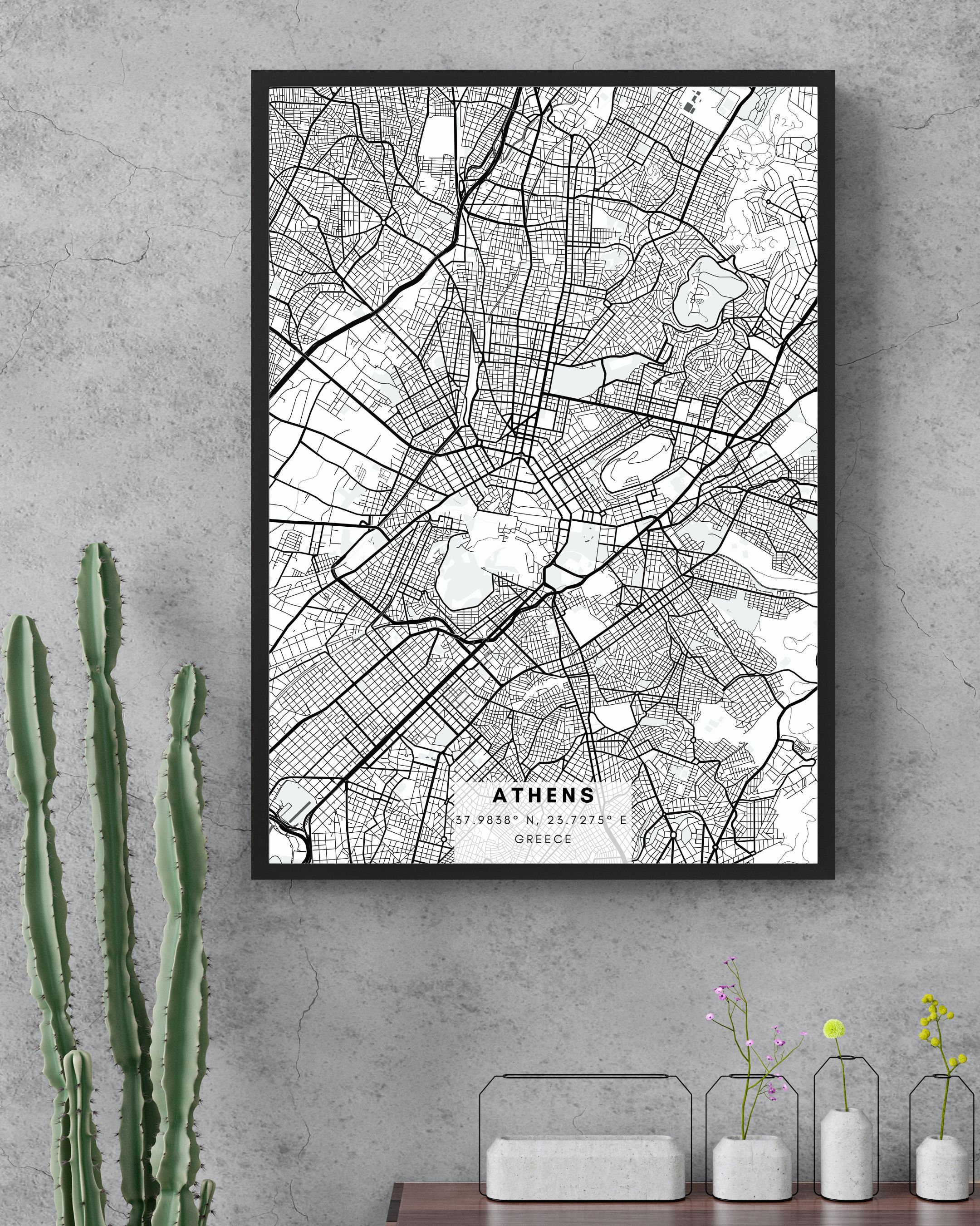 ATHENS City Map, Greece, GR, Town Map, Minimalist Map Poster, City ...