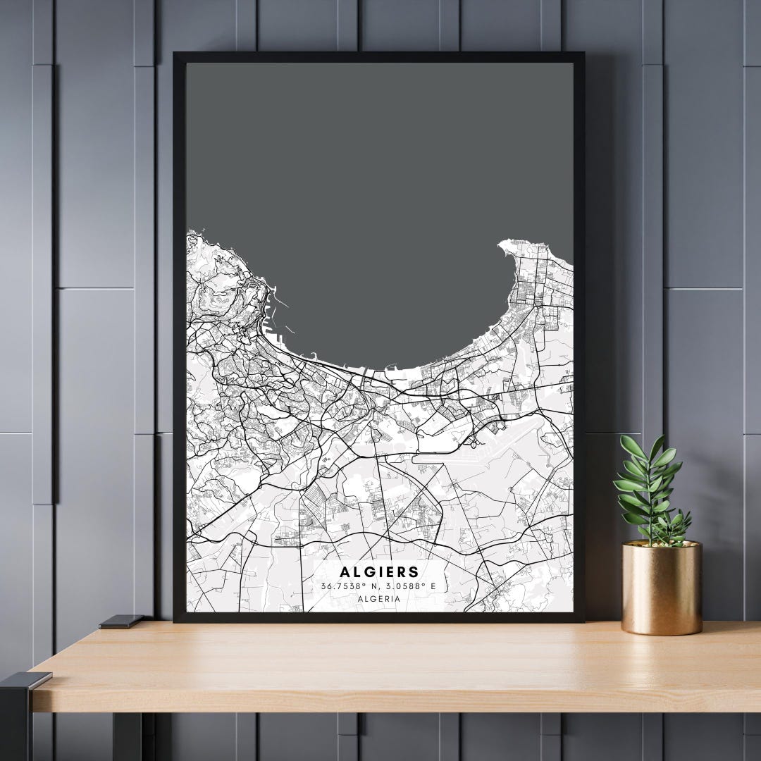 ALGIERS City Map, Algeria, DZ, Town Map, Minimalist Map Poster, Gift for Him, Gift, Minimalist ...